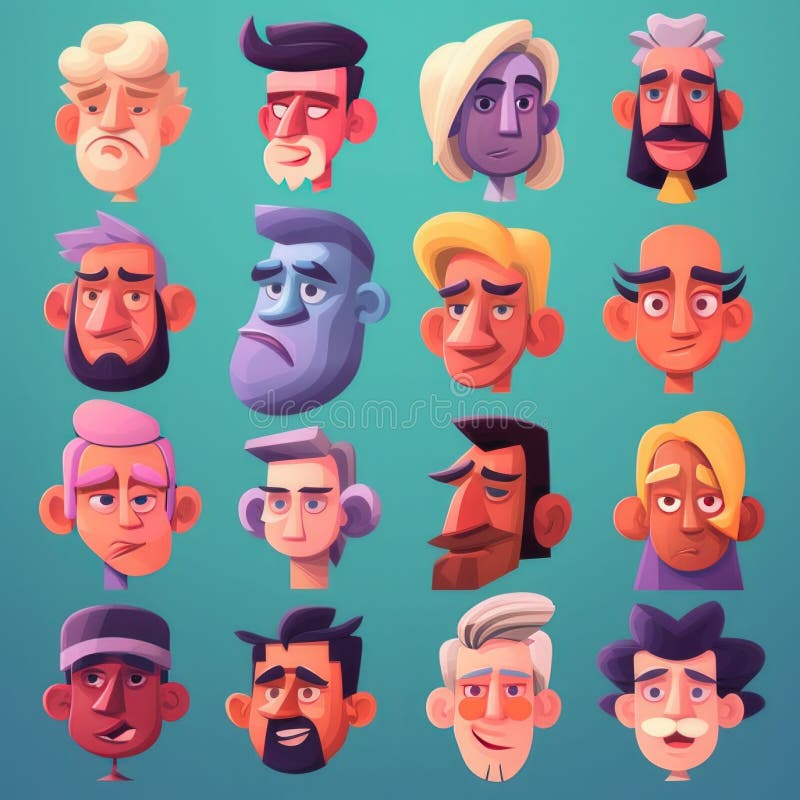 The Image Shows a Collection of Character Faces. Stock Illustration ...