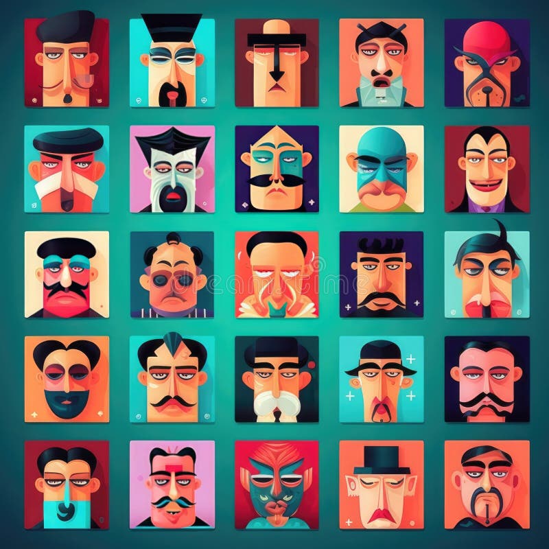 The Image Shows a Collection of Character Faces. Stock Illustration ...