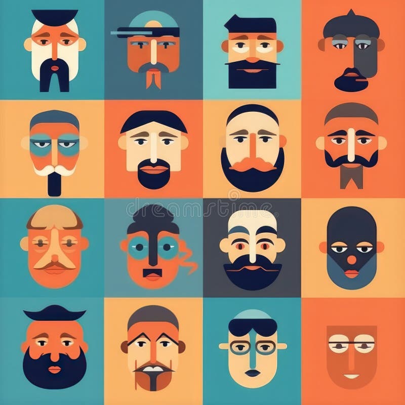 The Image Shows a Collection of Character Faces. Stock Illustration ...