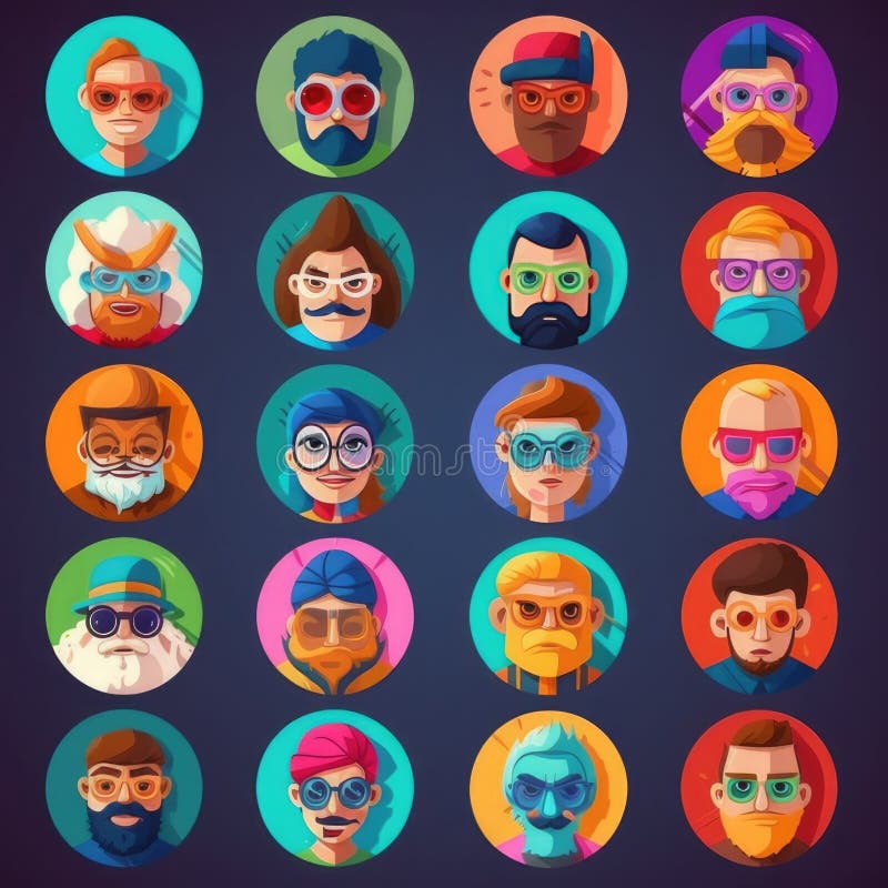 The Image Shows a Collection of Character Faces. Stock Illustration ...