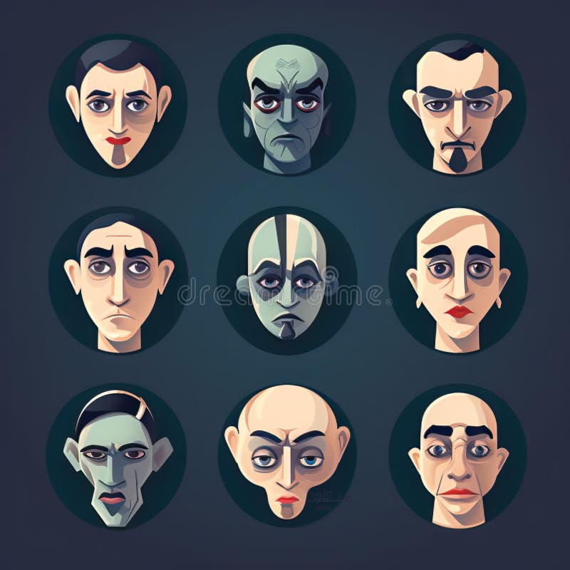 The Image Shows a Collection of Character Faces. Stock Illustration ...