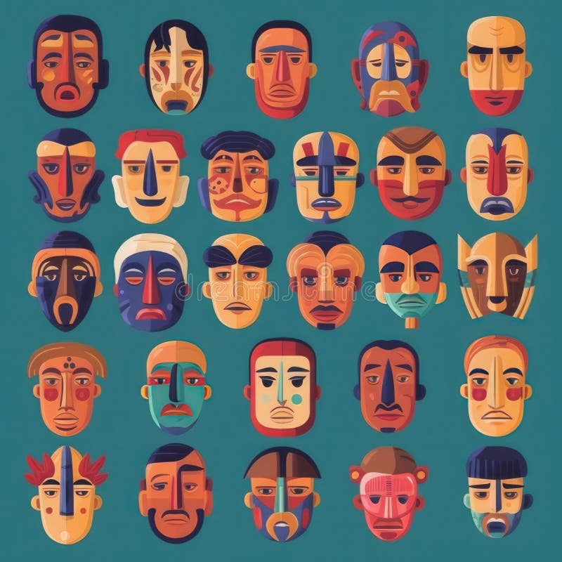 The Image Shows a Collection of Character Faces. Stock Illustration ...