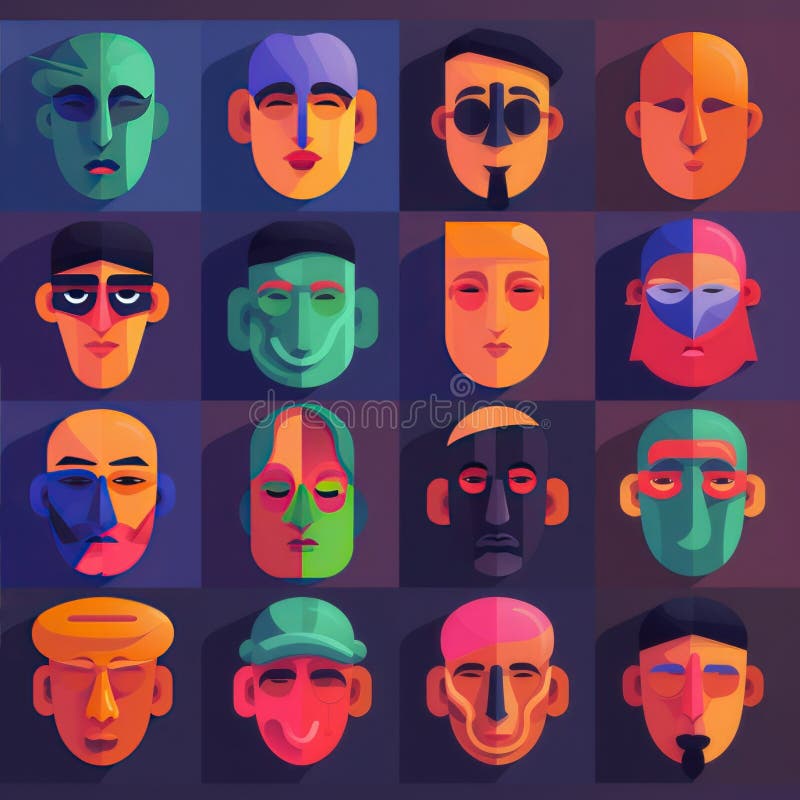 The Image Shows a Collection of Character Faces. Stock Illustration ...