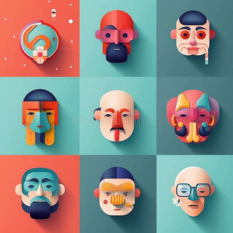 The Image Shows a Collection of Character Faces. Stock Illustration ...