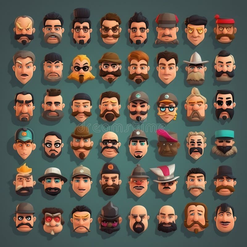 The Image Shows a Collection of Character Faces. Stock Illustration ...