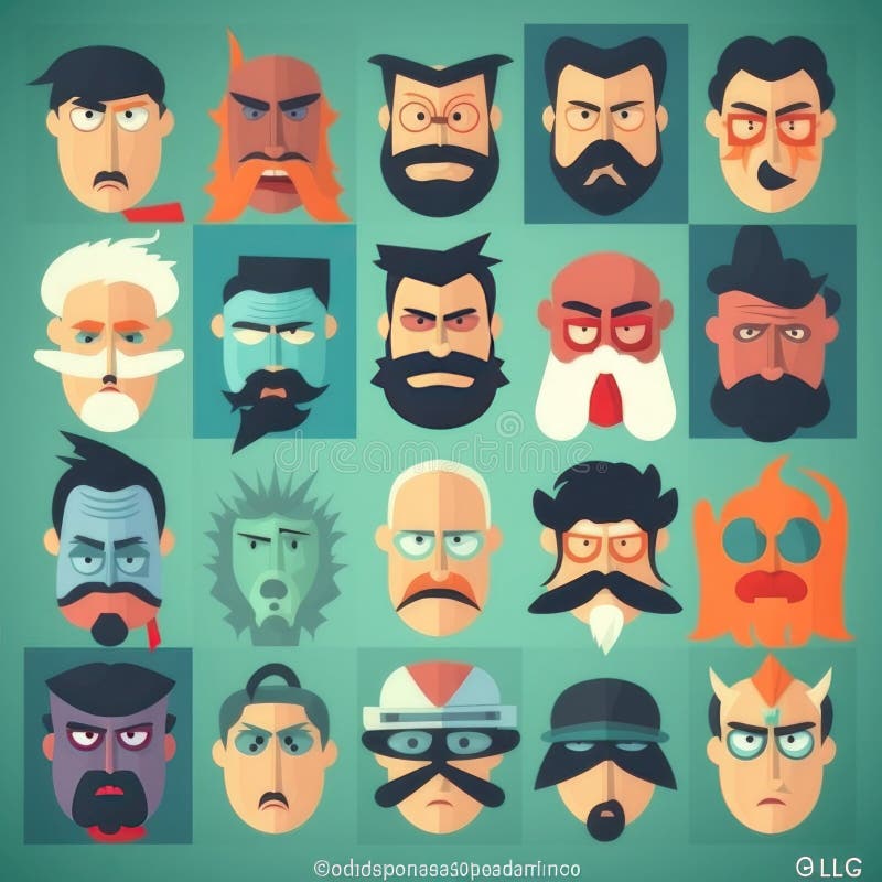 The Image Shows a Collection of Character Faces. Stock Illustration ...