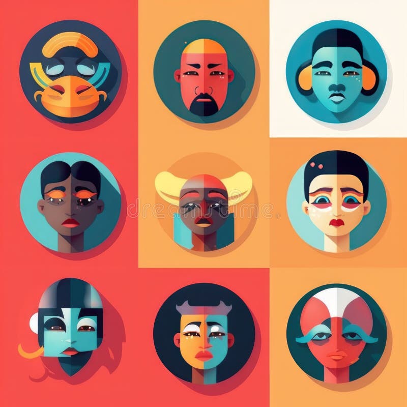 The Image Shows a Collection of Character Faces. Stock Illustration ...