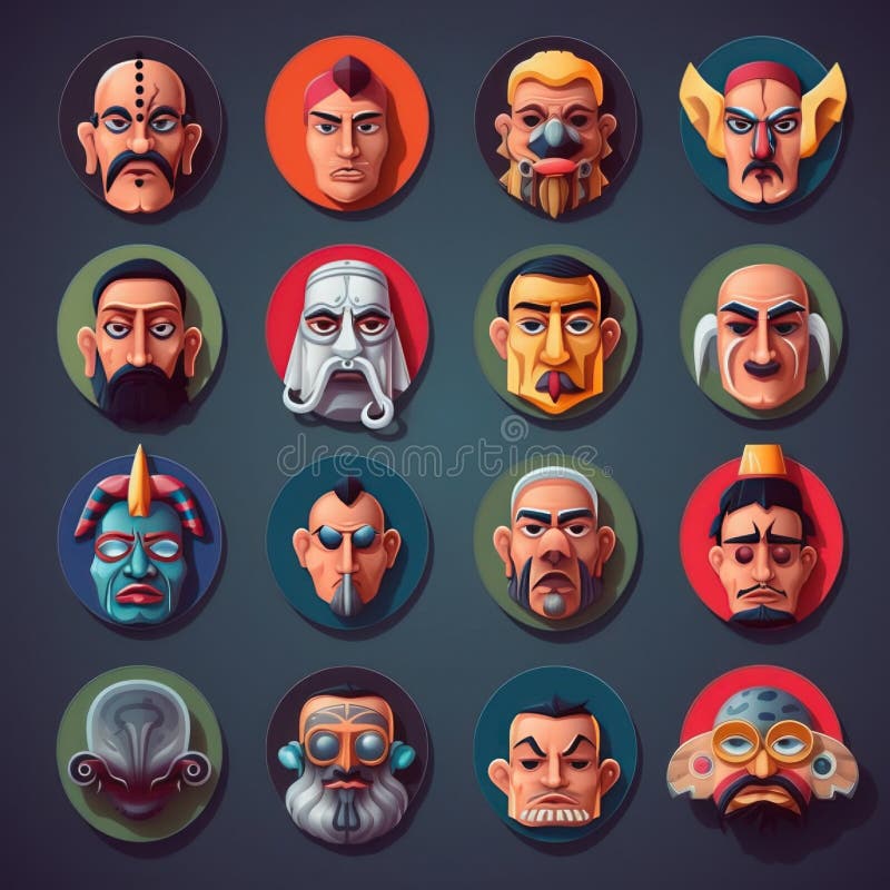 The Image Shows a Collection of Character Faces. Stock Illustration ...