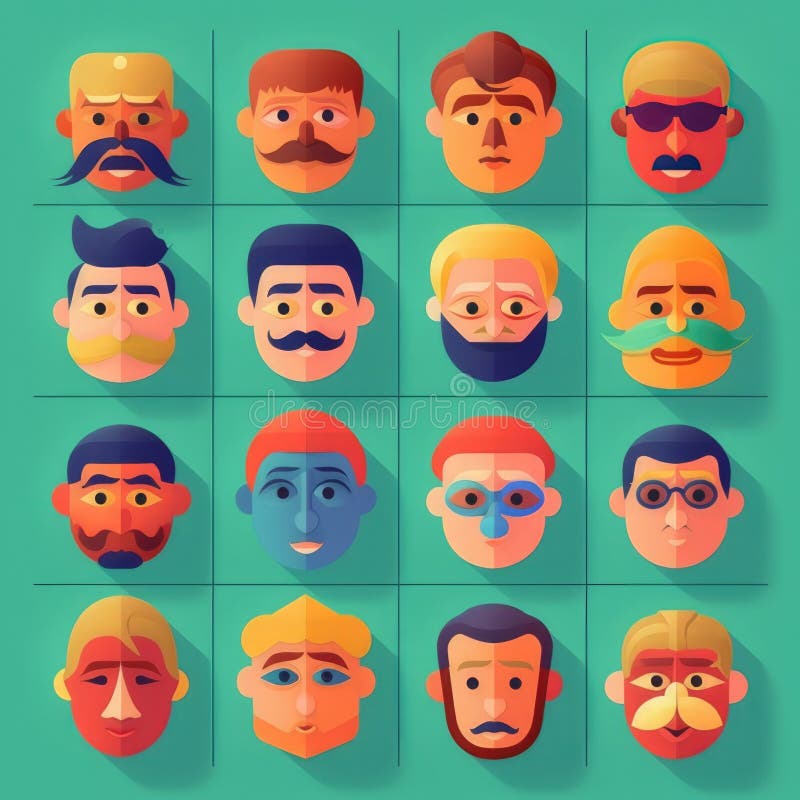 The Image Shows a Collection of Character Faces. Stock Illustration ...