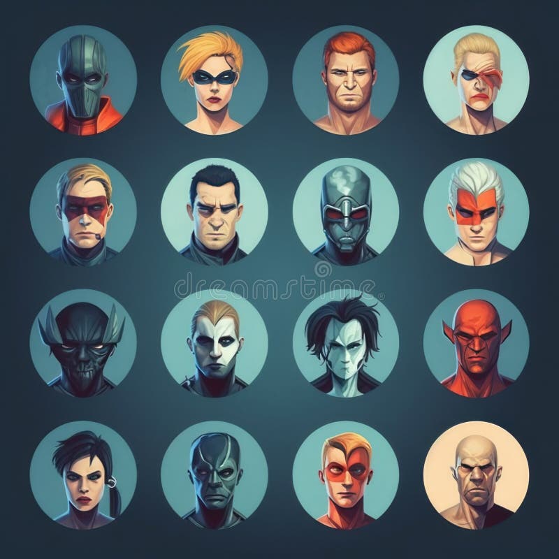 The Image Shows a Collection of Character Faces. Stock Illustration ...