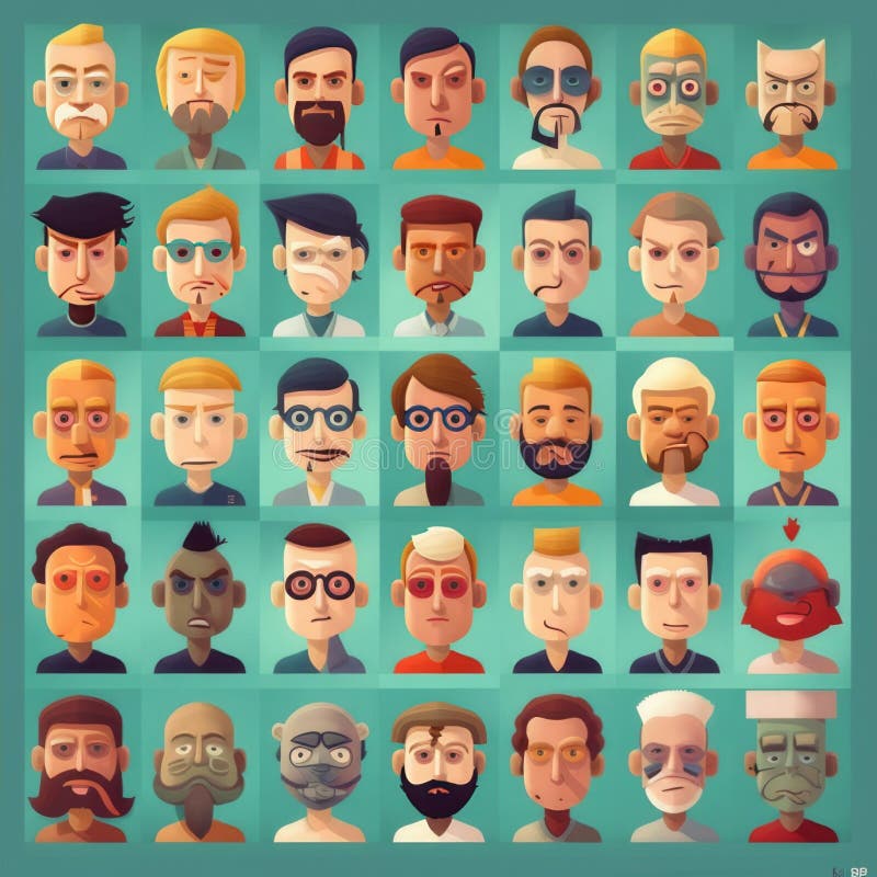 The Image Shows a Collection of Character Faces. Stock Illustration ...