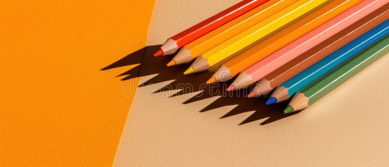 A Collection of Colored Pencils Arranged Diagonally on a Beige ...