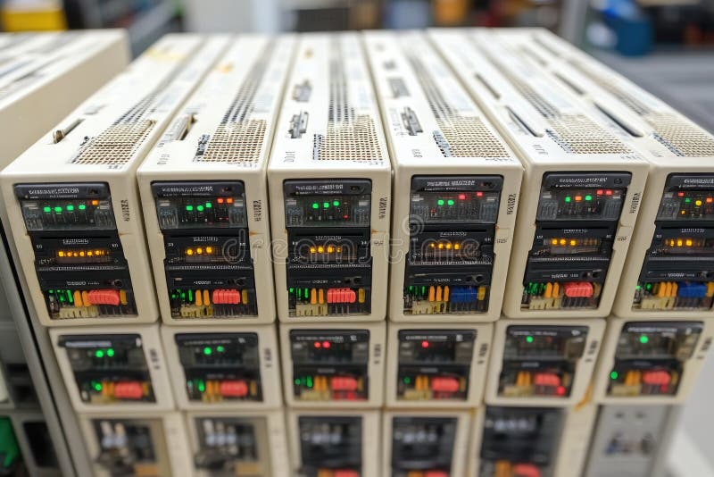 Stack of Industrial Control Units, Close-up View Stock Illustration ...