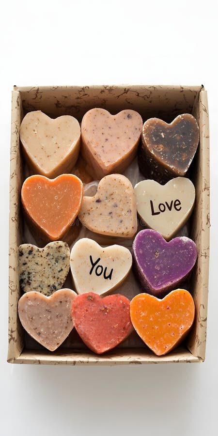 Colorful Heart-Shaped Objects in Rustic Box Stock Illustration ...