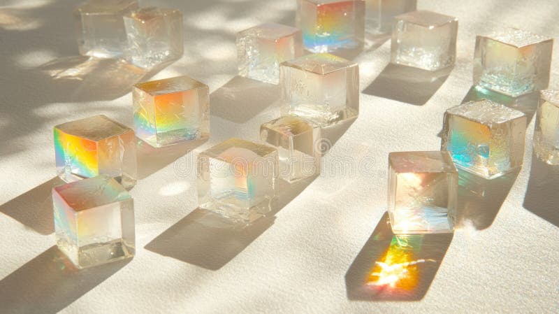A Collection of Iridescent, Faceted Cubes Arranged in a Grid-like ...