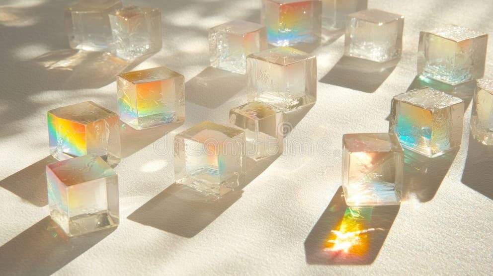 A Collection of Iridescent, Faceted Cubes Arranged in a Grid-like ...
