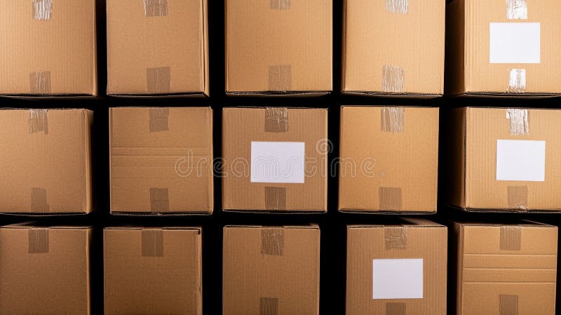 A Bunch of Cardboard Boxes with White Labels. Stock Photo - Image of ...