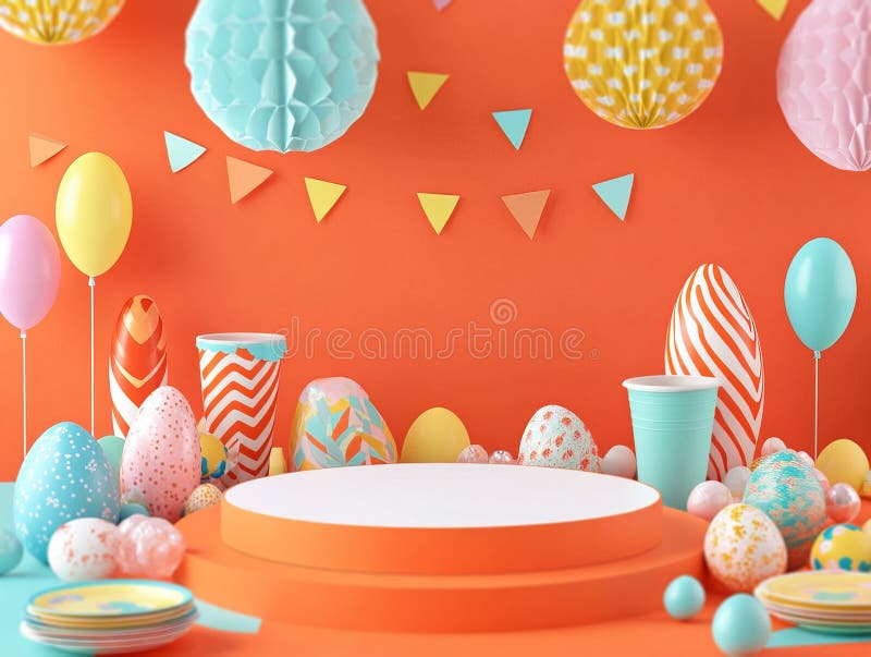 Image Shows a Colorful Easter Table Setup with Various Items, Easter ...