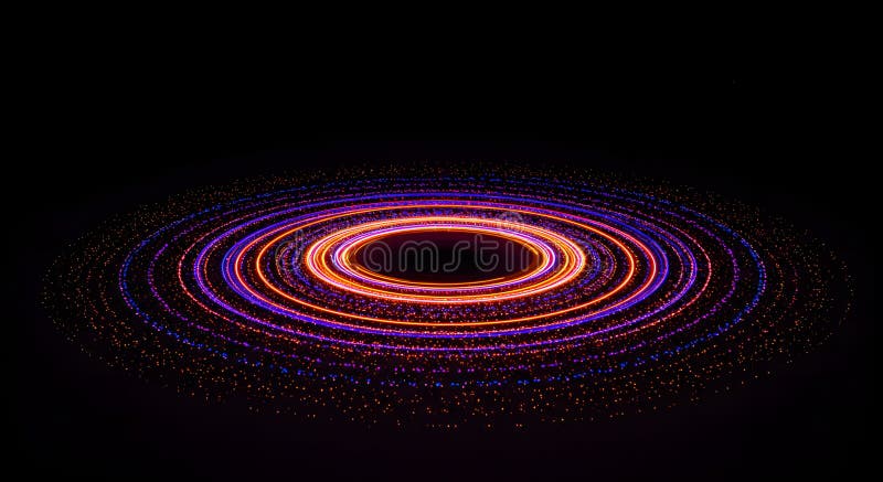 Abstract Concentric Rings of Light on Black Background Stock ...
