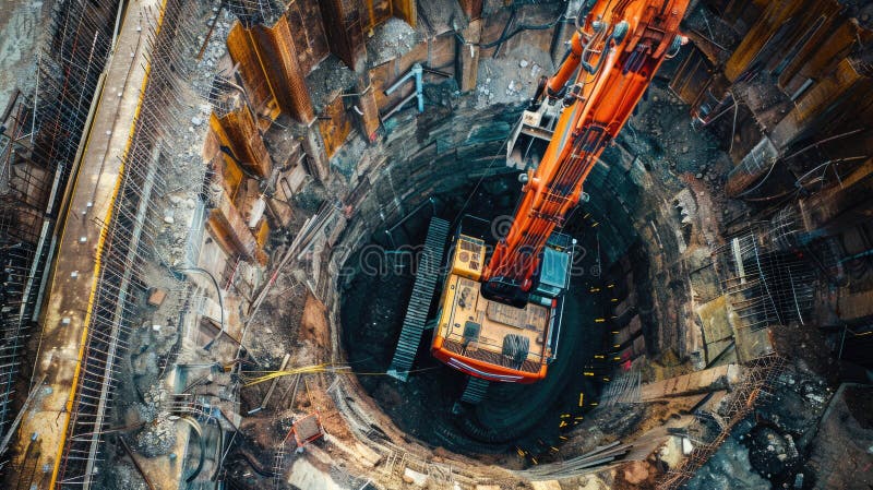 The Image Shows the Construction of a Large Underground Tunnel Using a ...