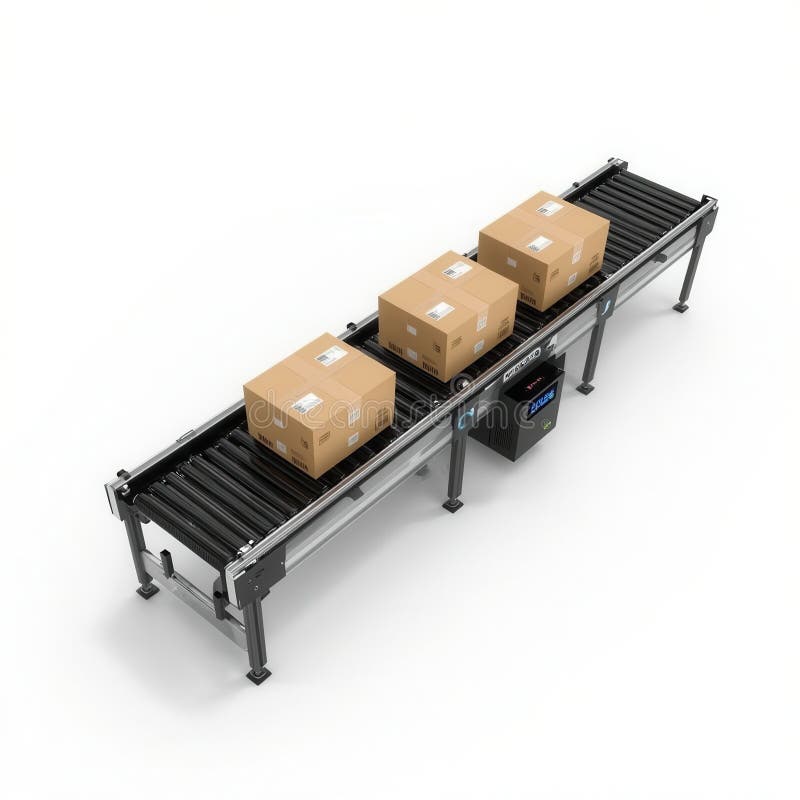 Automated Shipping Conveyor Transports Multiple Cardboard Boxes through ...