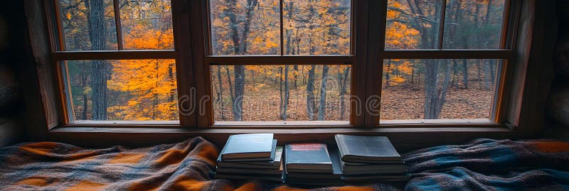 Cozy Reading Nook with Autumn View Stock Illustration - Illustration of ...