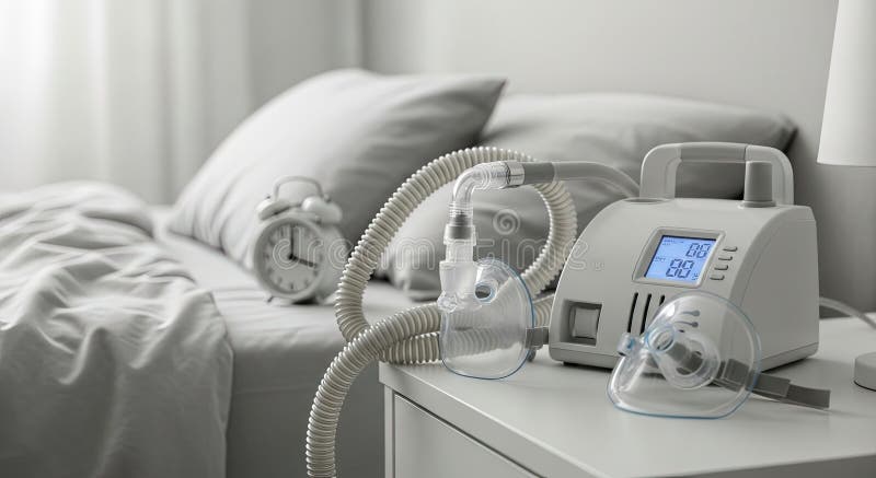 Cpap Machine on Bedside Table Near Bed Stock Photo - Image of chair ...