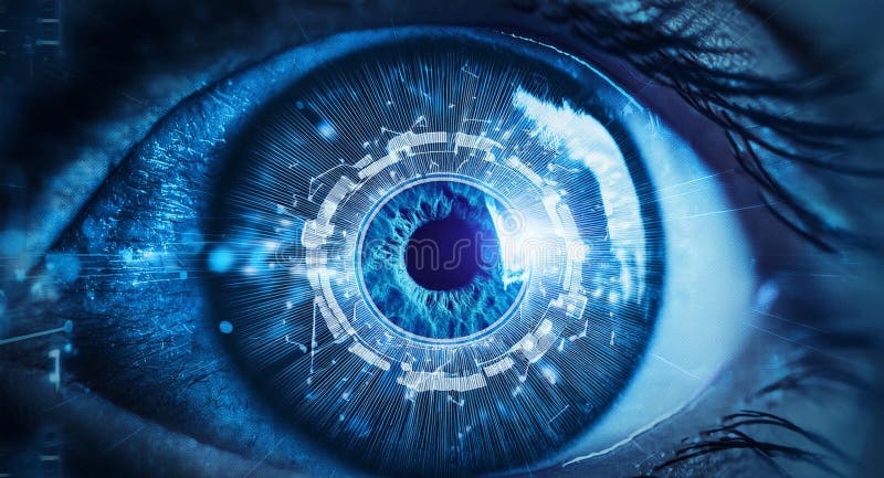 A Bionic Eye with a Blue Iris and Detailed Elements. Stock Illustration ...