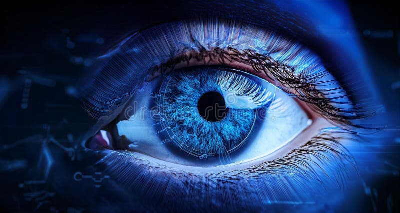A Bionic Eye with a Blue Iris and Detailed Elements. Stock Illustration ...