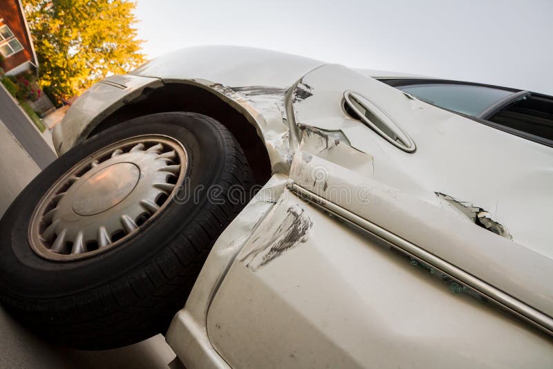 Angled Up View Looking Up at the Damage from a Car Wreck Stock Photo ...