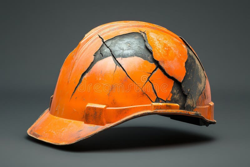 A Cracked Orange Hard Hat Symbolizes Danger and Safety Failures. this ...