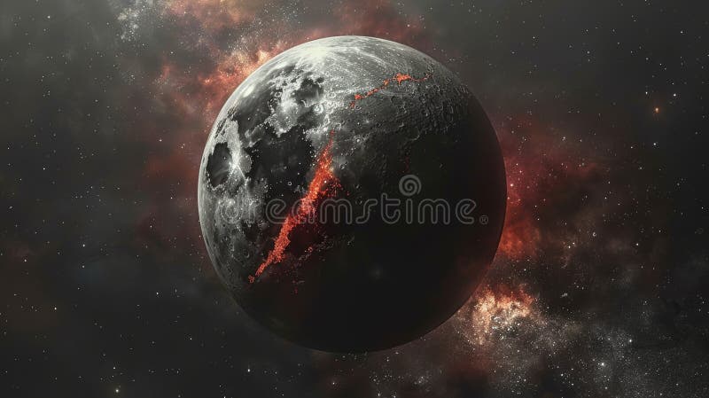 Shattered Moon Revealing Fiery Core and Glowing Cracks Stock Image ...