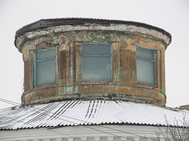 Image Shows a Decayed Building Corner with a Boarded-up Arched Window ...