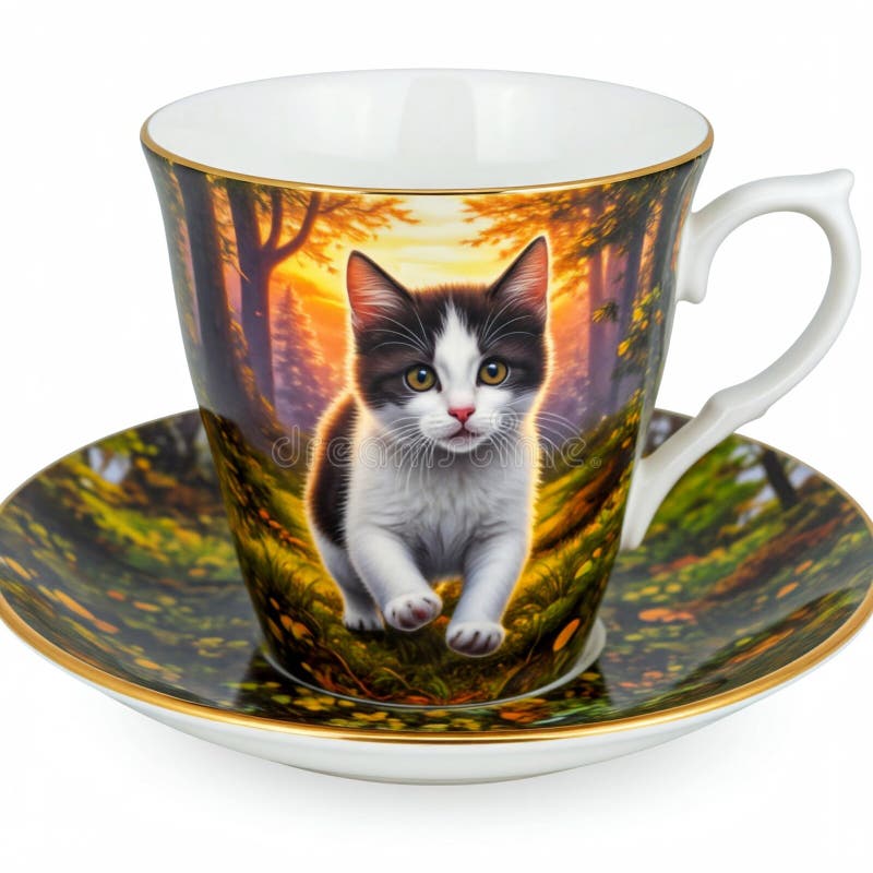 Teacup with cat stock image. Image of outdoor, pets - 351704265