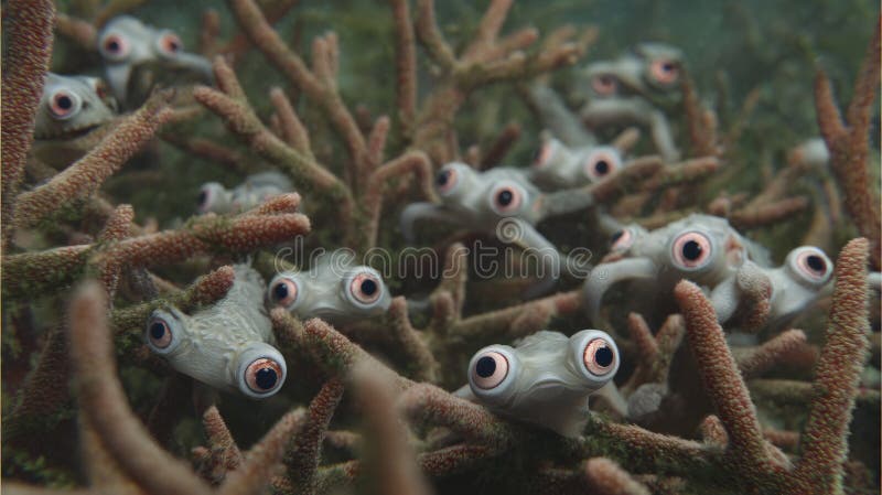 Grey Creatures Amidst Coral Branches Stock Illustration - Illustration ...
