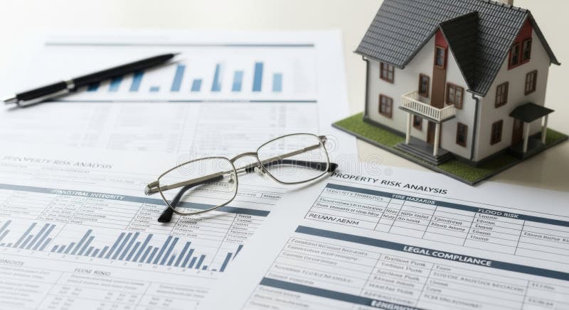 Property Risk Analysis with Model House and Pen Stock Illustration ...