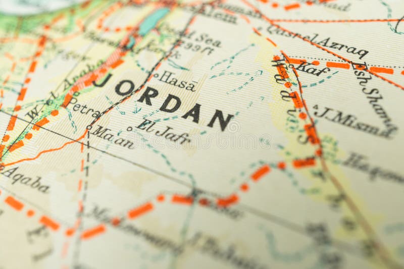 Image Shows a Detailed Map of Jordan, Displaying Its Diverse Landscape ...