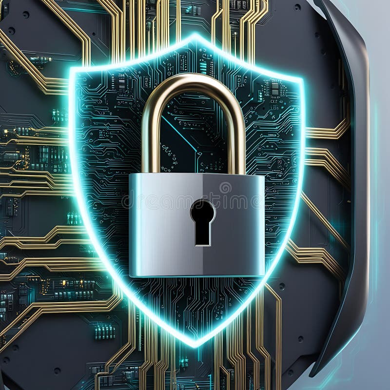 Image Shows a Digital Shield with a Lock on it, Over a Circuit Board ...