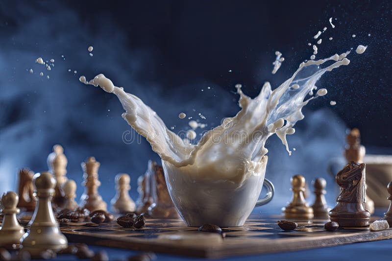 Milk Splash on Chessboard with Chess Pieces. Stock Photo - Image of ...