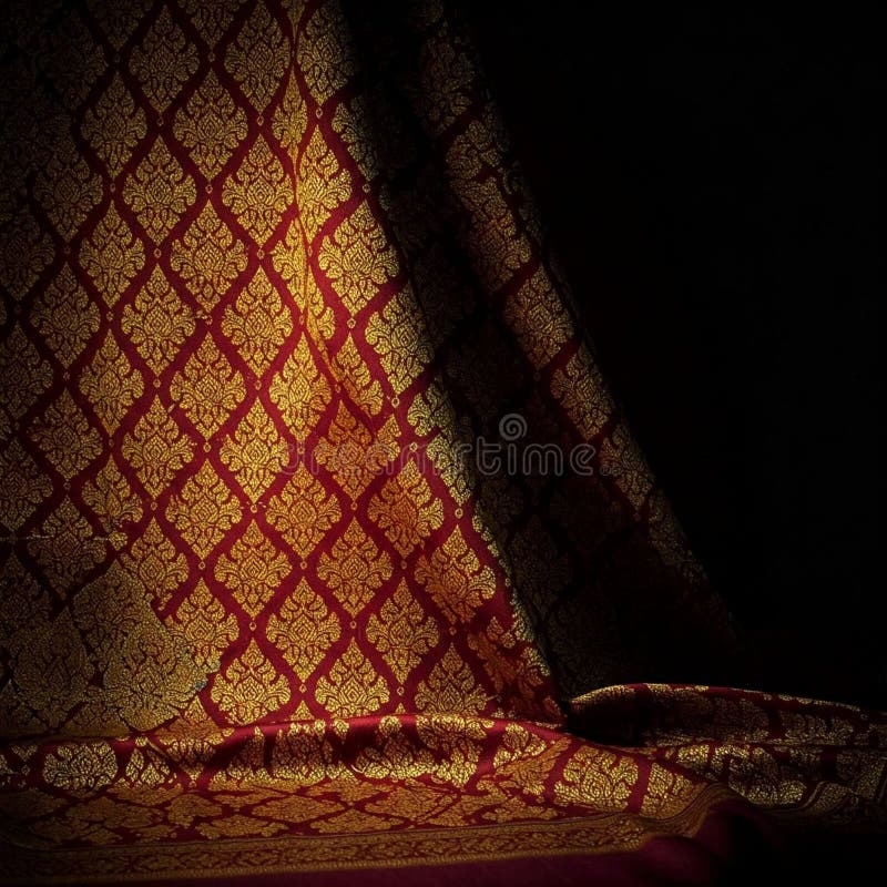 The Image Shows a Draped Piece of Rich, Dark Red Fabric with an ...