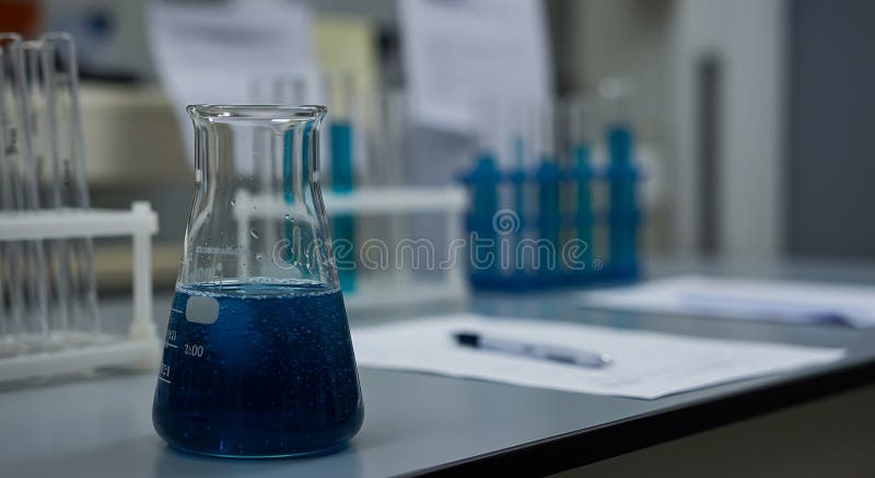 Blue Liquid in Erlenmeyer Flask Stock Illustration - Illustration of ...