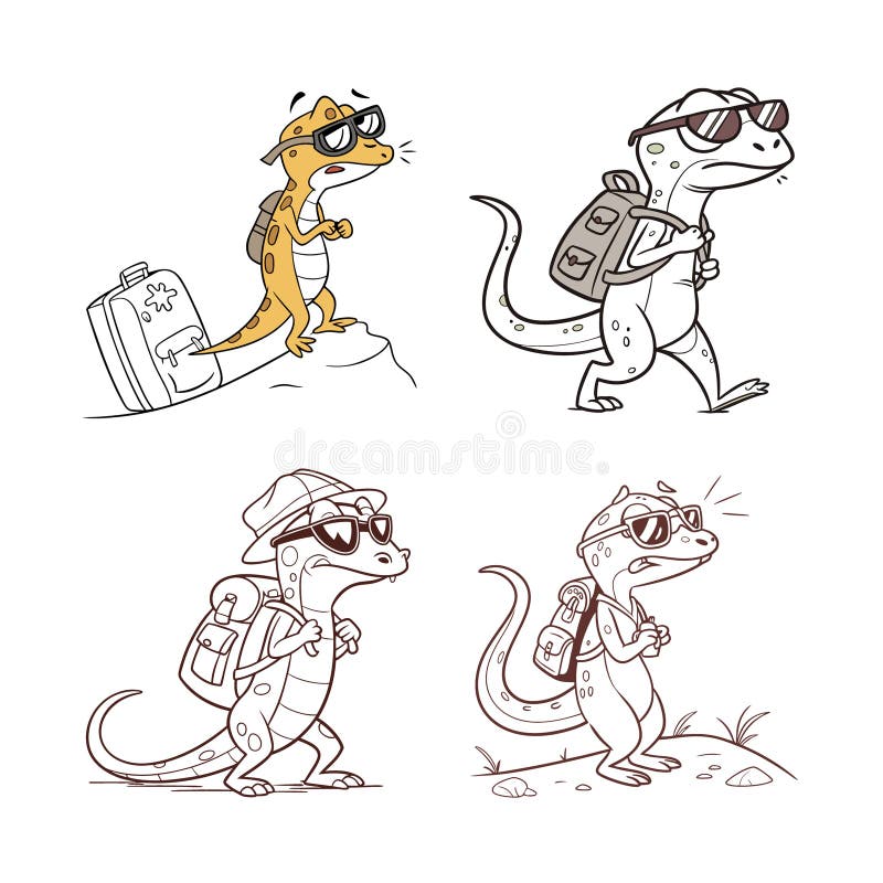 Lizard Travel Evolution in Four Cartoon Stages Stock Vector ...