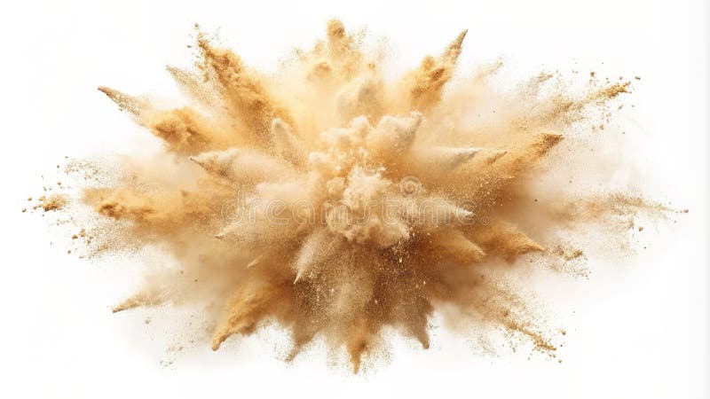 The Image Shows an Explosion of Brown Powder on a White Background ...