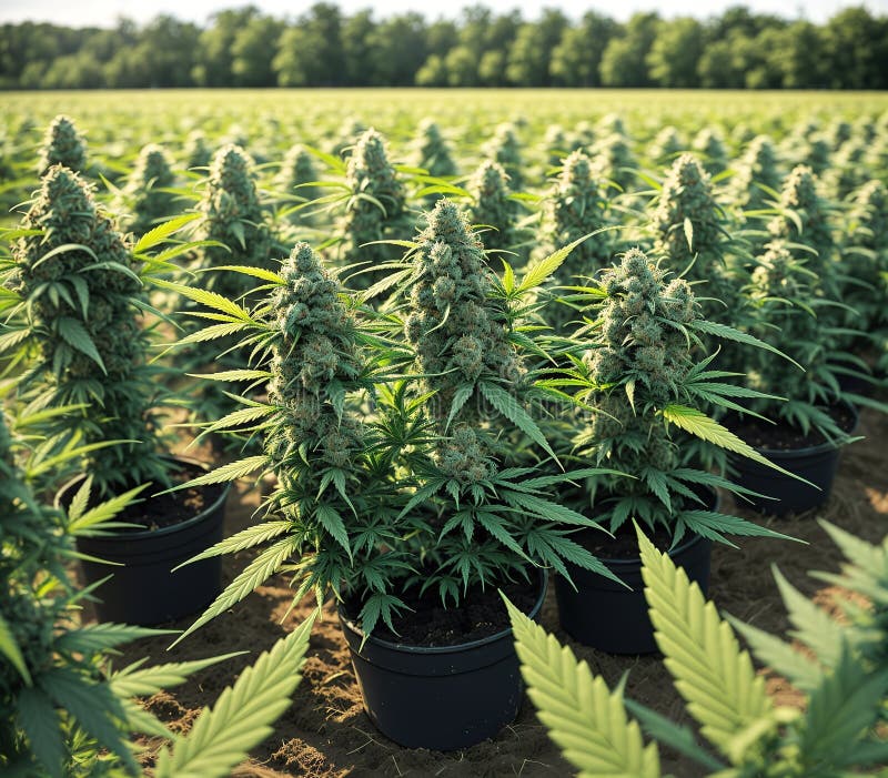 A Field of Marijuana Plants Growing in Rows. Stock Image - Image of ...