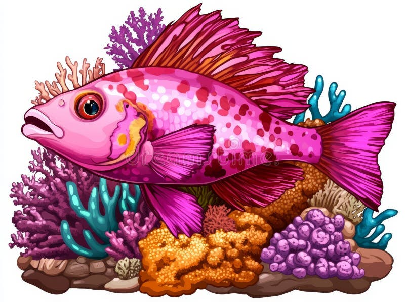An Image Shows a Fish Swimming in the Ocean with Corals and Various ...