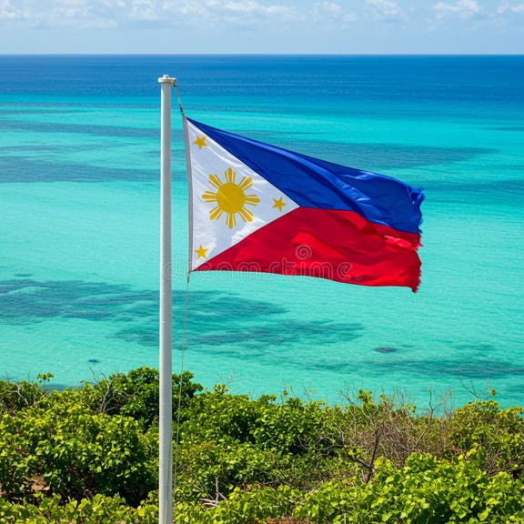 The Image Shows the Flag of the Philippines Waving on a Pole. the Flag ...