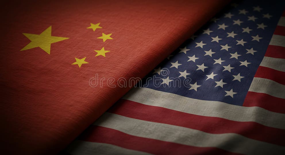 US and China Flags Overlapping in Low Light Stock Illustration ...