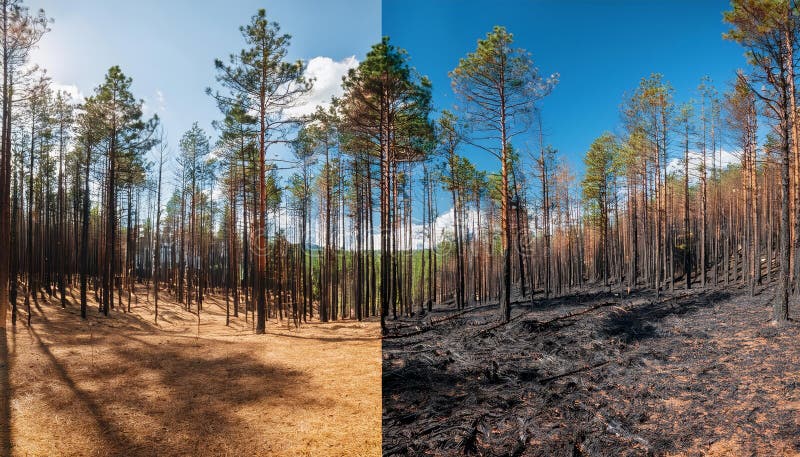 This Image Shows a Forest Landscape Split into Two Sections ...