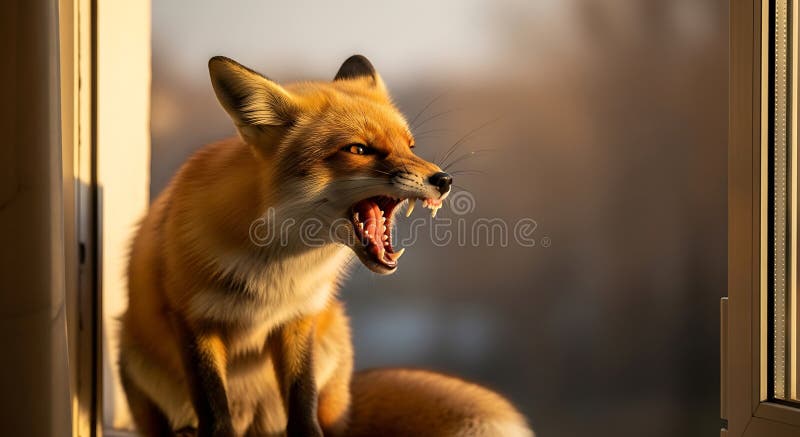 Angry Fox Showing Its Teeth at the Window Frame Stock Illustration ...