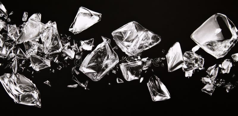 The Image Shows Fragments of Broken Glass Exploding in the Air Against ...